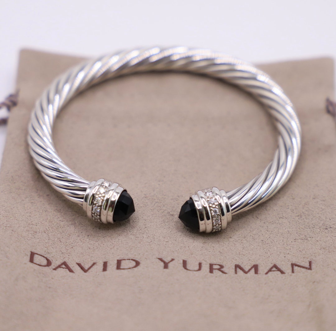 David Yurman Sterling Silver 7mm Cable Classic Bracelet With Black Onyx ...
