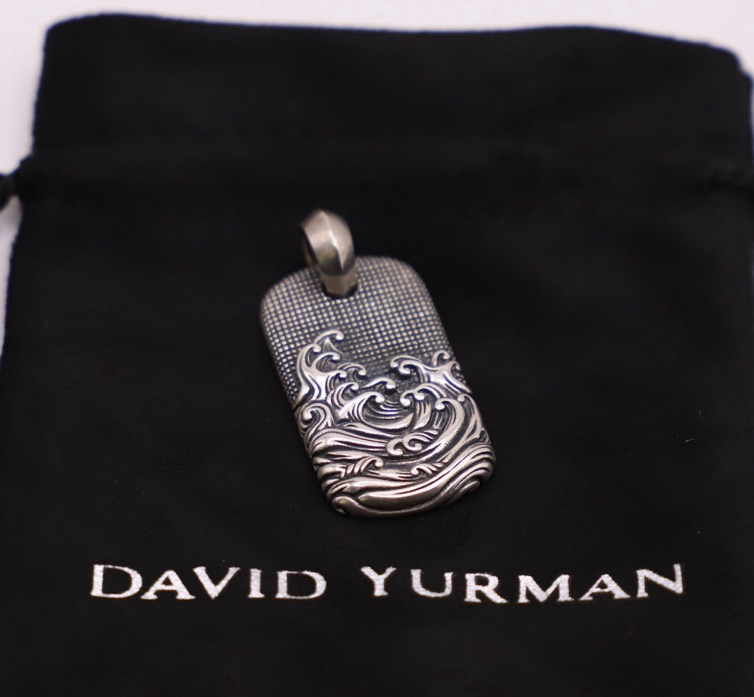 David Yurman Sterling Silver 35mm Waves Dog Tag Pendant - Etsy