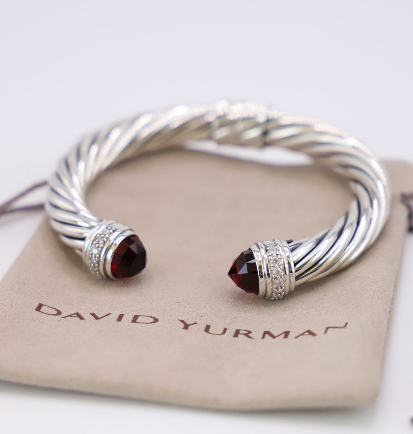 David Yurman Sterling Silver 10mm Cable Bracelet With Garnet and ...