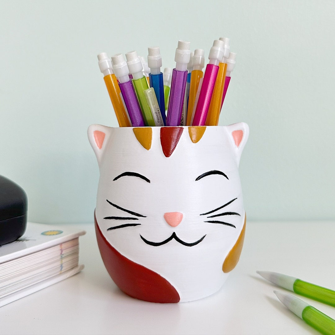 Cat Pen/pencil Holder, Hand Painted, 3D Printed, Office Desk Organizer ...