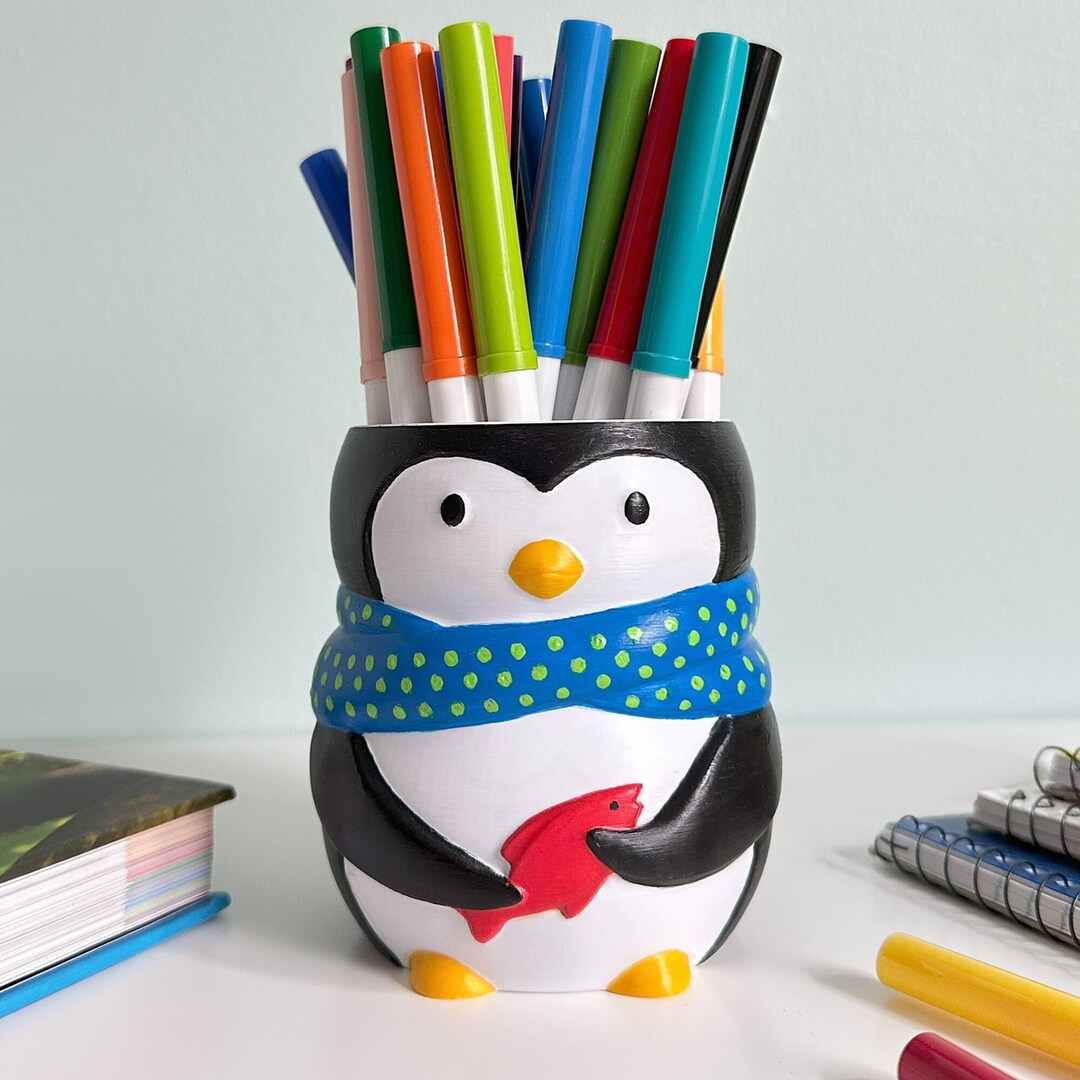 Penguin Pen/pencil Holder, Hand Painted, 3D Printed, Cute Office Desk ...