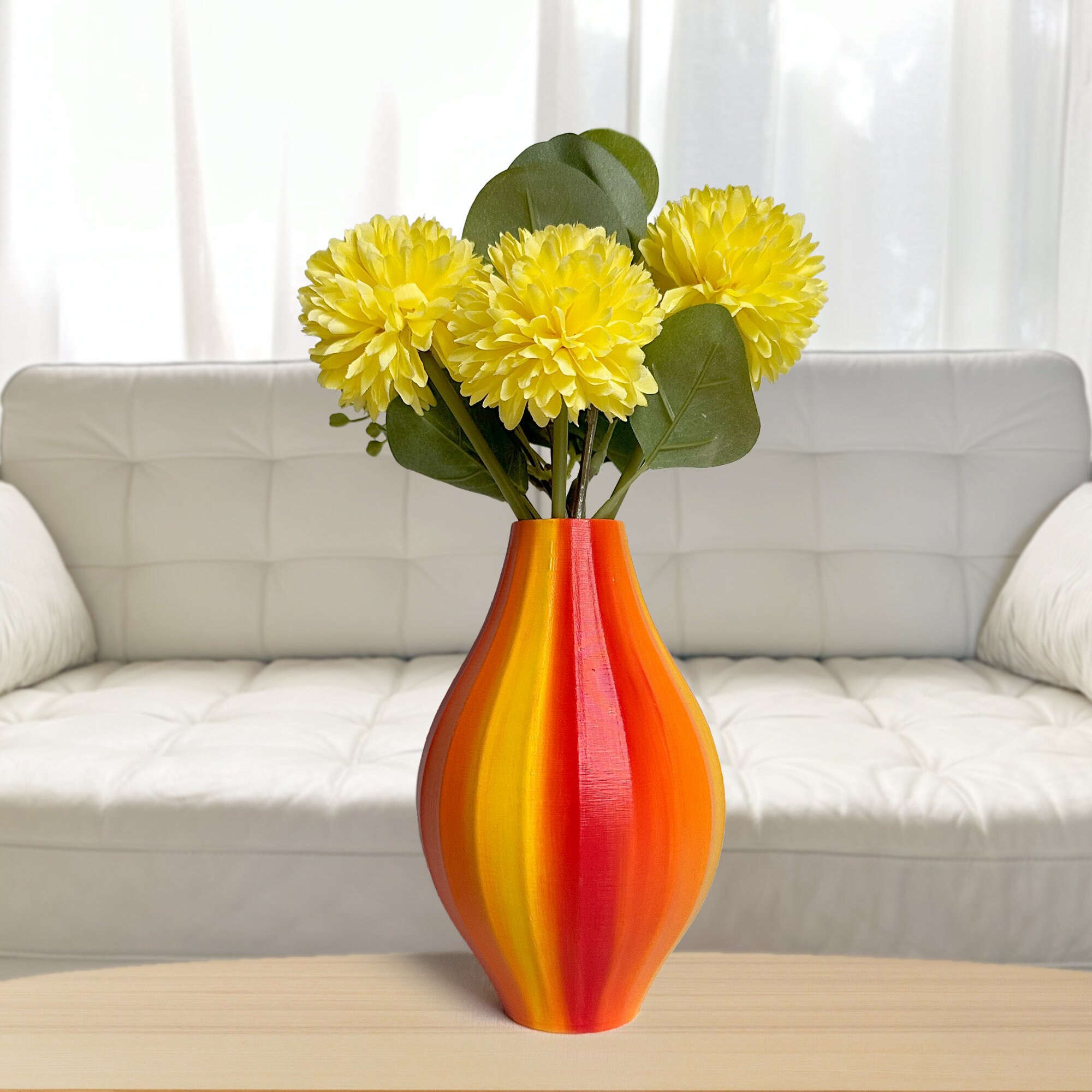 Vibrant Hand Painted Ribbed Vase, Red-orange-yellow Fluted 3D Printed Decor, for Dry Flowers - Etsy