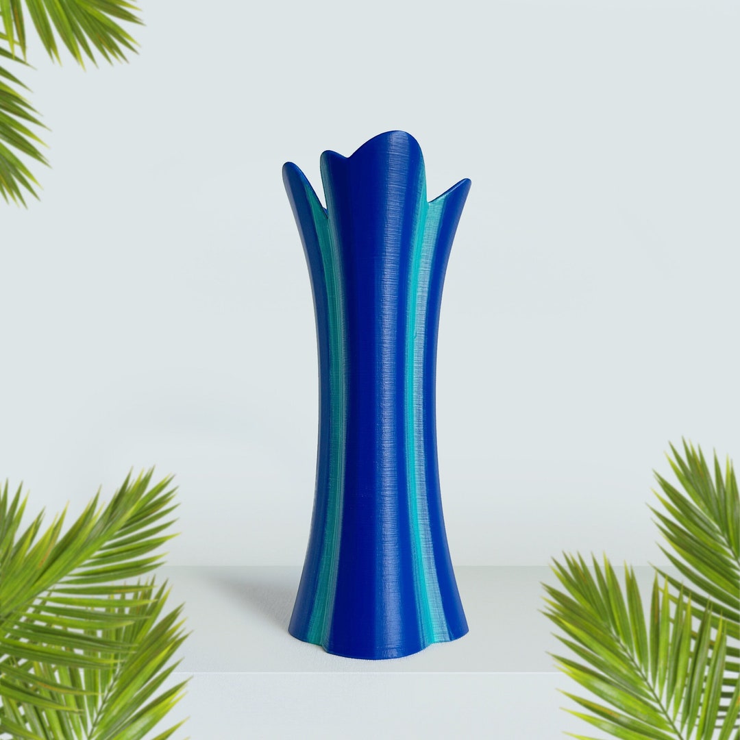 Blue Fluted Vase, Hand Painted & 3D Printed, Modern Abstract Vase, for ...