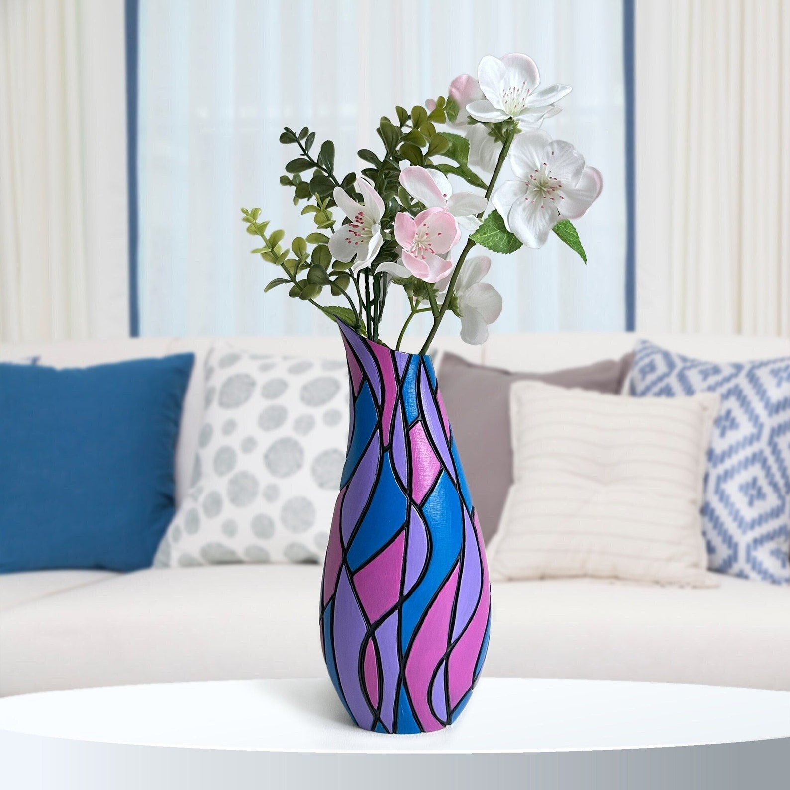 Unique Multicolor Abstract Vase, Modern Hand Painted 3D Printed Vase ...