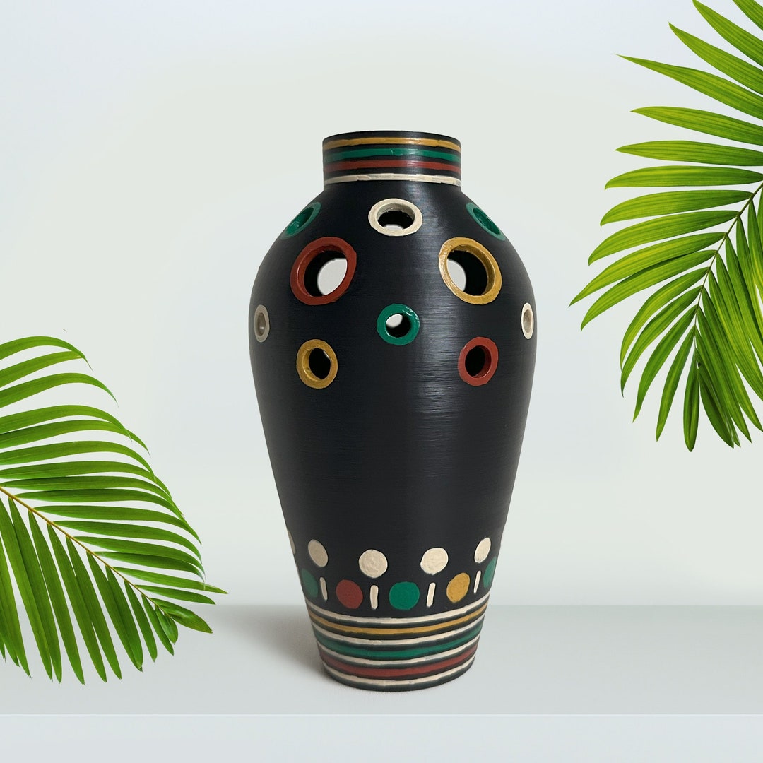Modern Round Vase With Hole Design, Colorful Hand Painted Vase ...