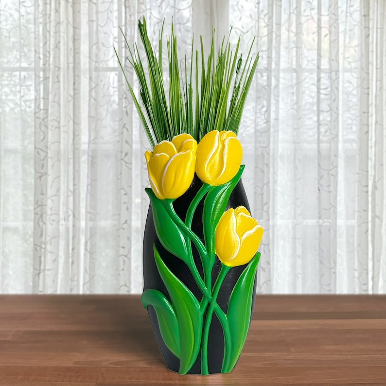 Yellow Tulip Vase, Hand Painted, Colorful Raised Flower Vase, 3D Printed, for Dry Flowers - Etsy