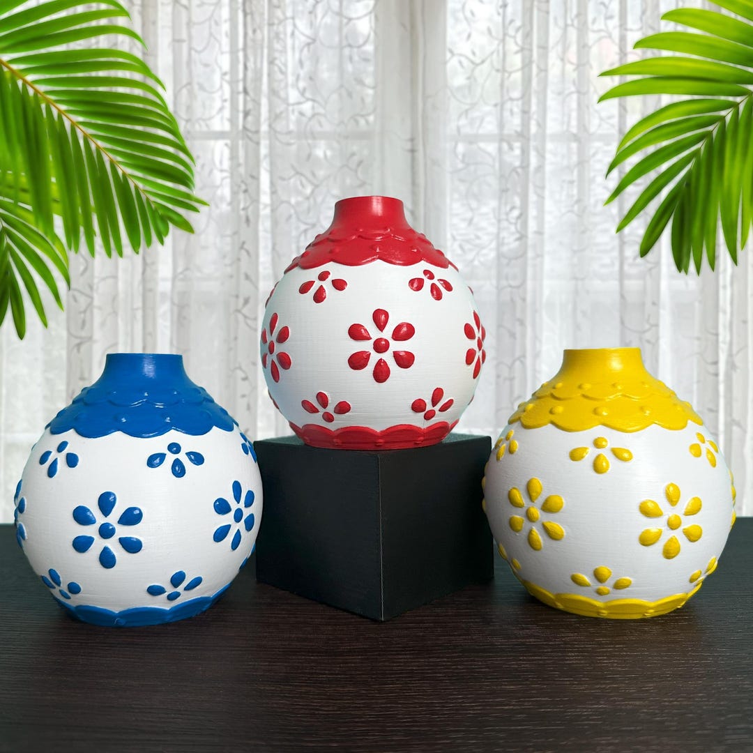 Dainty Round Bud Vase, Small Hand Painted 3D Printed Table Decor, for Dry Flowers - Etsy