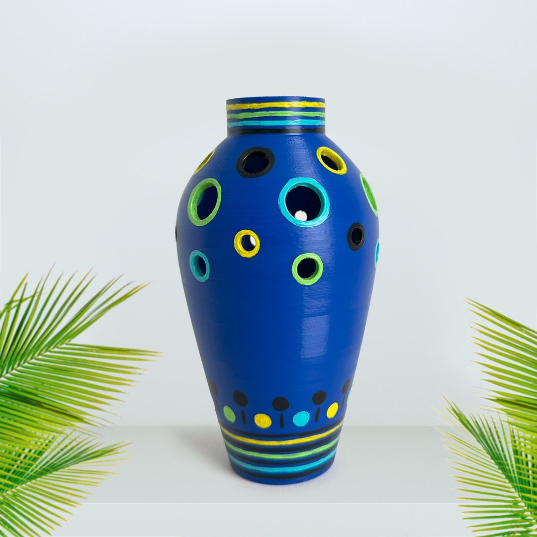 Modern Round Vase With Hole Design, Colorful Hand Painted Vase ...