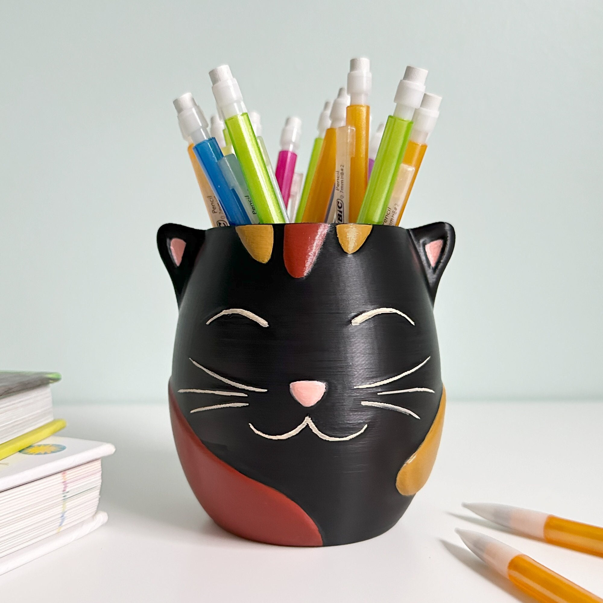 Black Cat Pen/pencil Holder, 3D Printed & Hand Painted, Office Desk ...