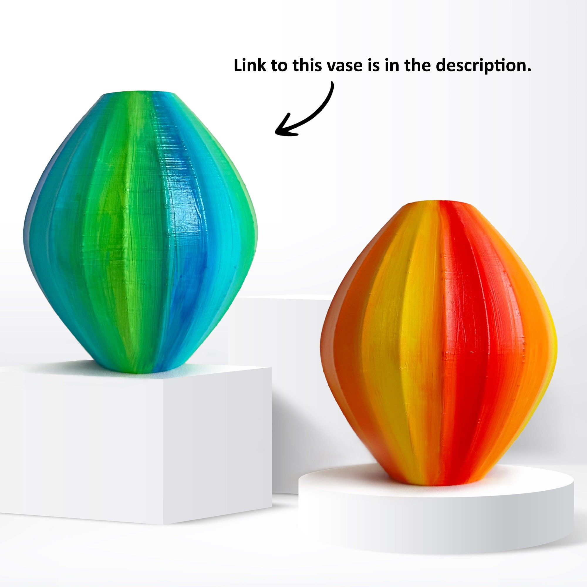 Small Red-orange-yellow Vase, Hand Painted & 3D Printed, Round Fluted Modern Vase, for Dry ...