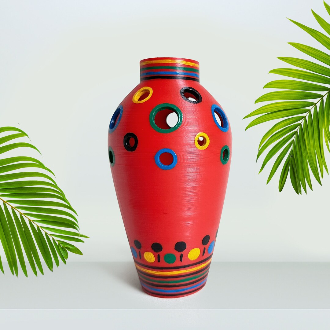 Modern Round Vase With Hole Design, Colorful Hand Painted Vase ...