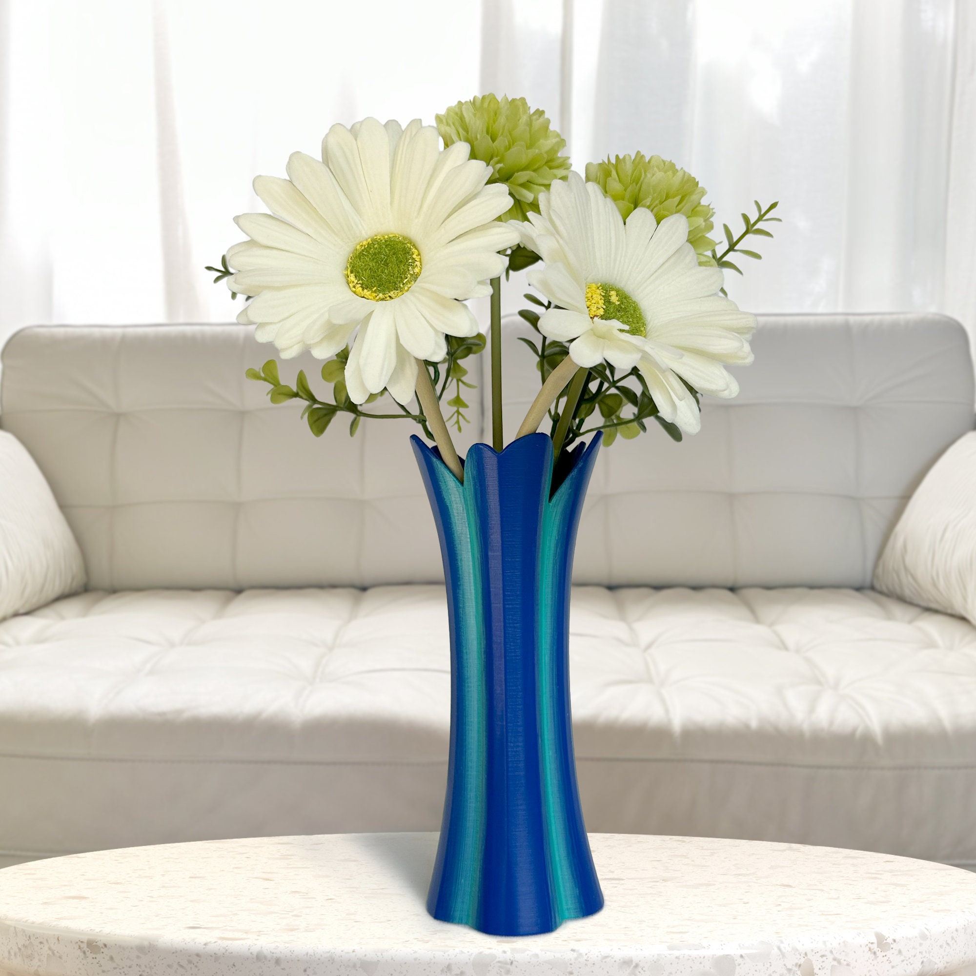 Blue Fluted Vase, Hand Painted & 3D Printed, Modern Abstract Vase, for Dry Flowers - Etsy