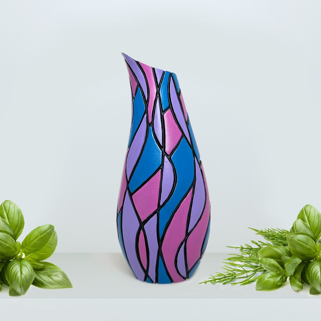 Unique Multicolor Abstract Vase, Modern Hand Painted 3D Printed Vase ...