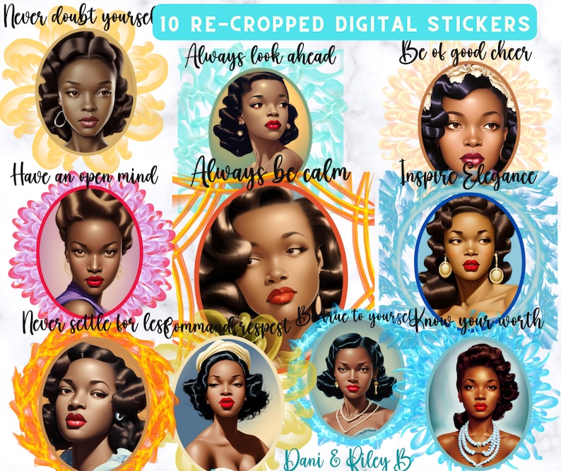 Black Girl Digital Stickers: Pre-cropped Planner Clipart (goodnotes ...