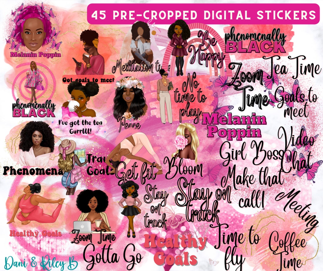 45 Black Girl Digital Stickers, Goodnotes Pre-cropped, Black Girl Clip ...