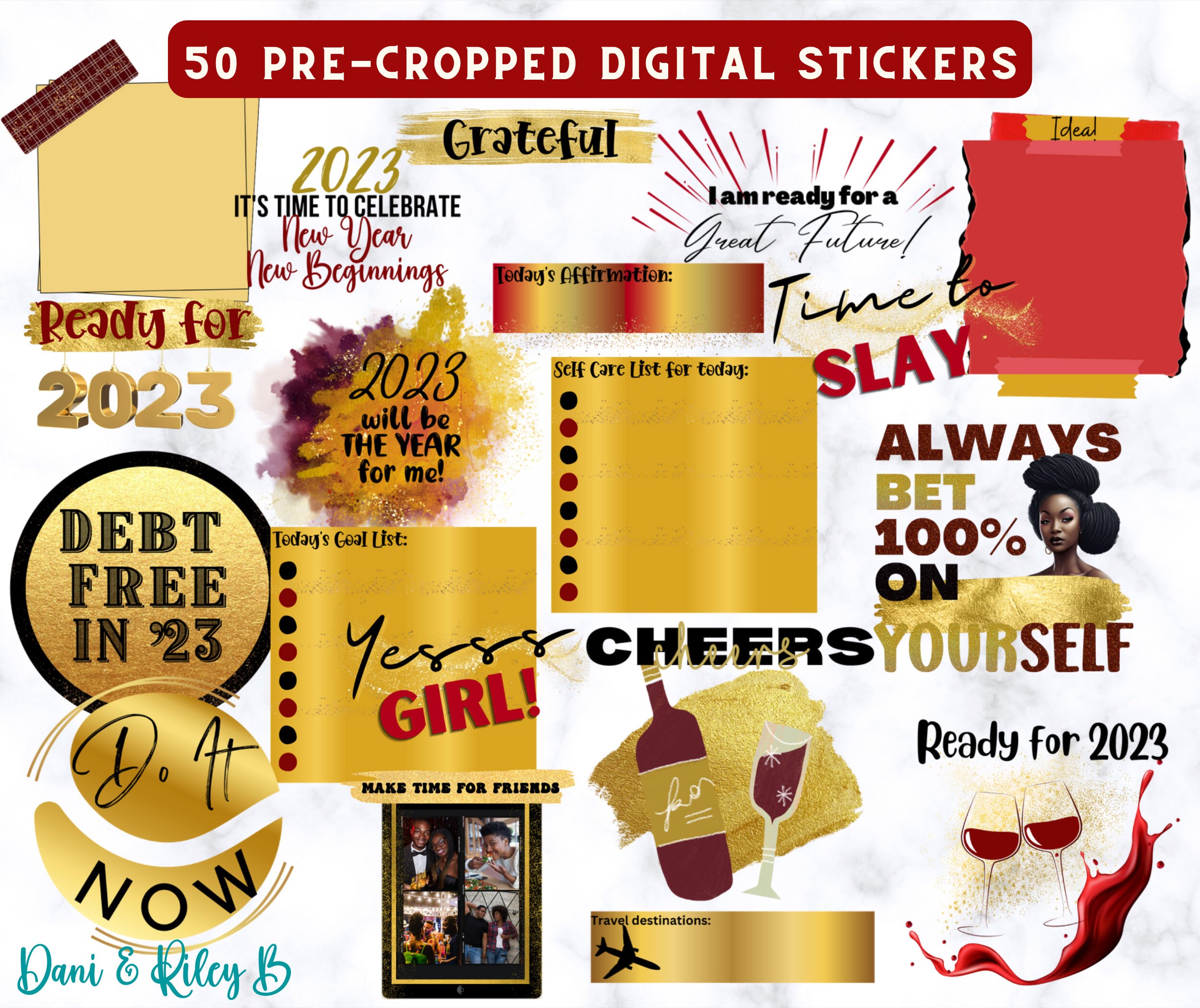 Black Girl Digital Stickers, Goodnotes Stickers, 2023, New Year, Vision ...