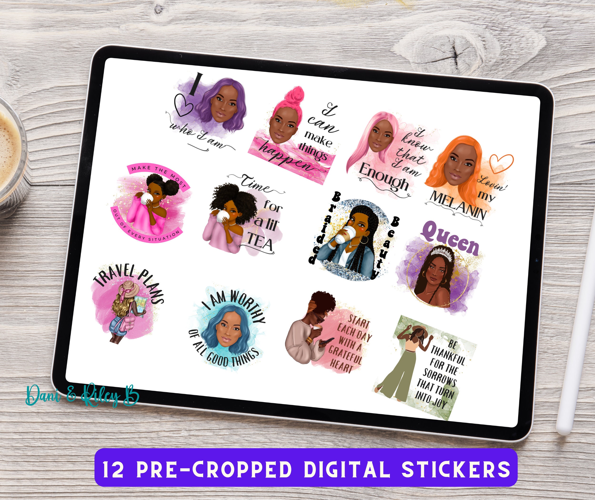 Black Girl Digital Stickers, Goodnotes, Black Girl Clip Art, Digital ...