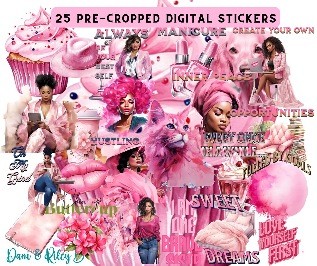 Black Girl Digital Stickers: Goodnotes Planner Clipart (PNG, Goodnotes ...