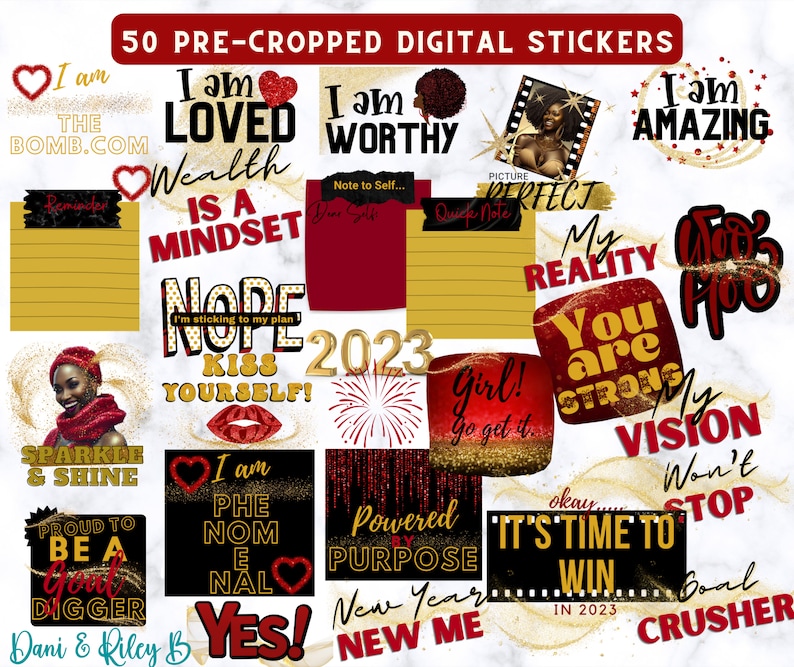 Black Girl Digital Stickers, Goodnotes Stickers, 2023, New Year, Vision ...