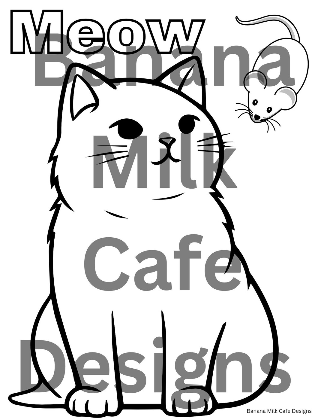 Meow Cat and Mouse Kawaii Coloring Page DOWNLOADABLE - Etsy
