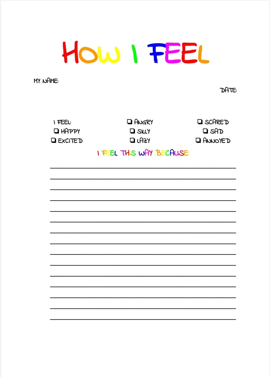 PRINTABLE Download How I Feel Emotion Log Journal Prompt Work Sheet ...