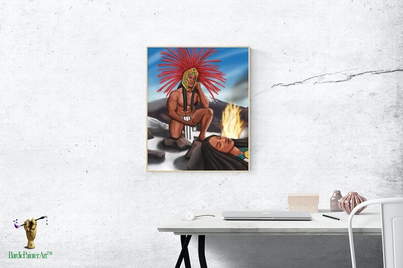 Popocatepetl and Iztaccihuatl, Romeo and Juliet. 8x10. Aztec Art ...
