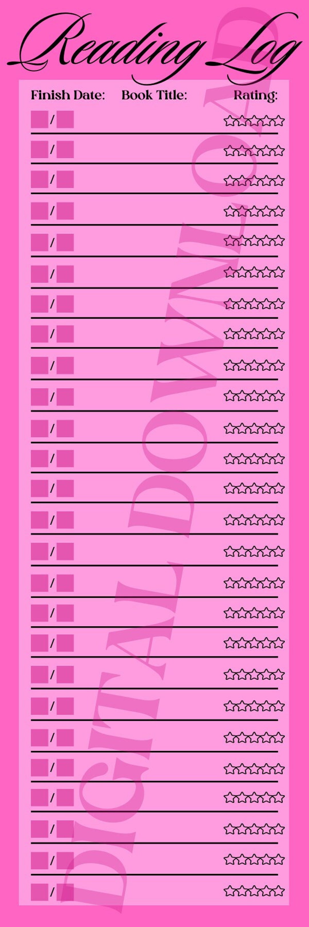 Reading Log Bookmark Printable Digital Download cute Pink Coquette Book ...