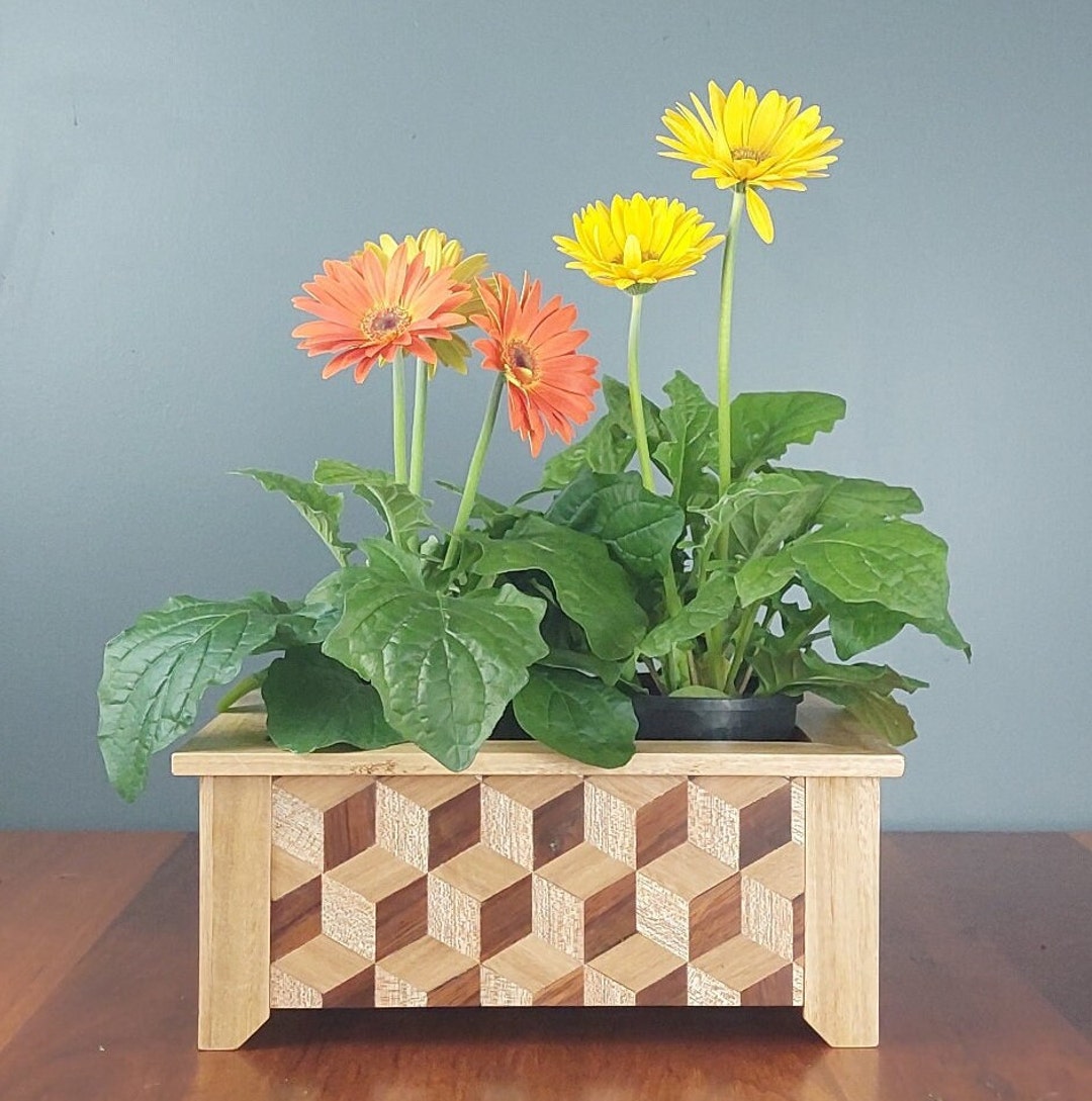 Wooden Planter Box With Geometric Cubes - Etsy