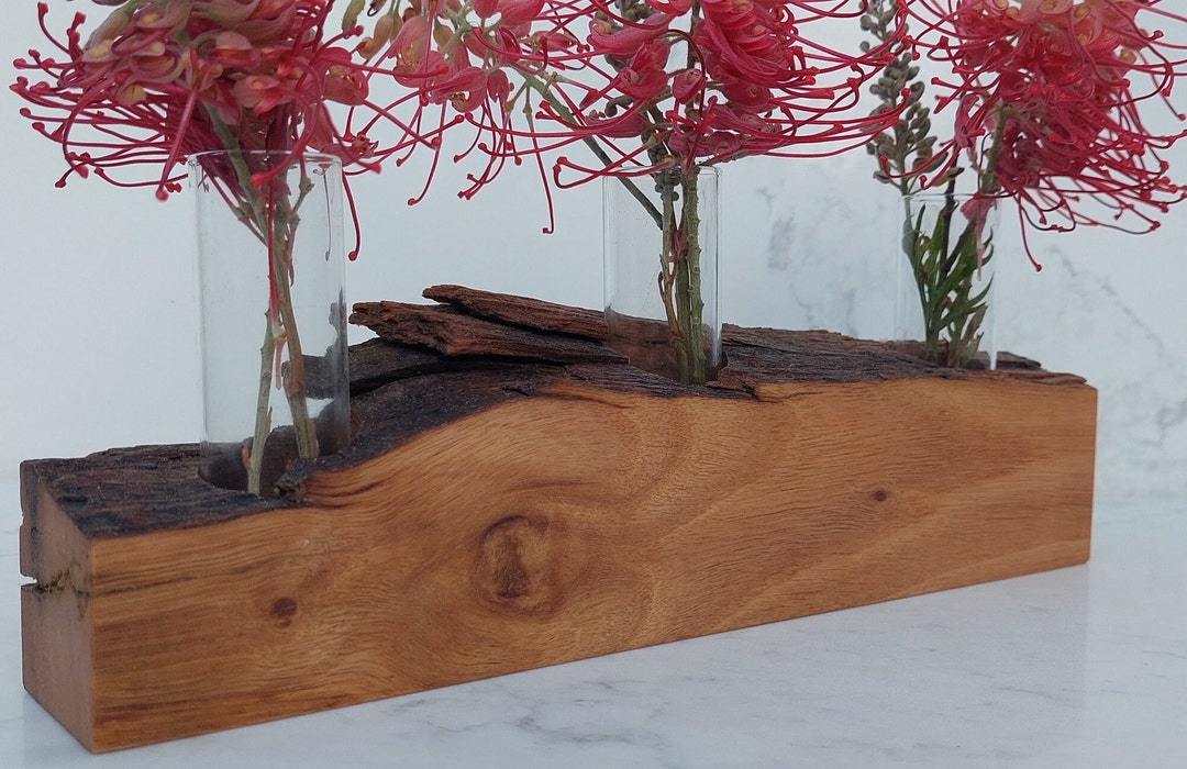 Live Edge Vase With Three Glass Tubes - Etsy
