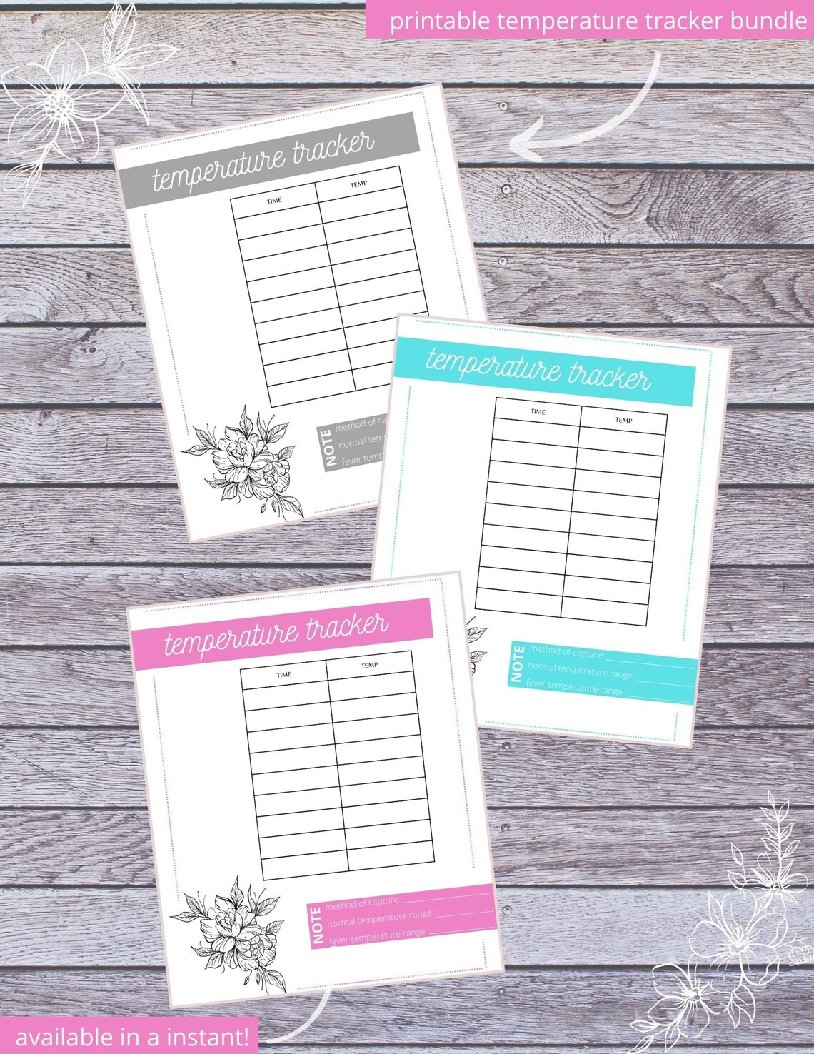 Temperature Tracker, Fever Chart, Sick Baby Symptom Log, Health Tracker ...