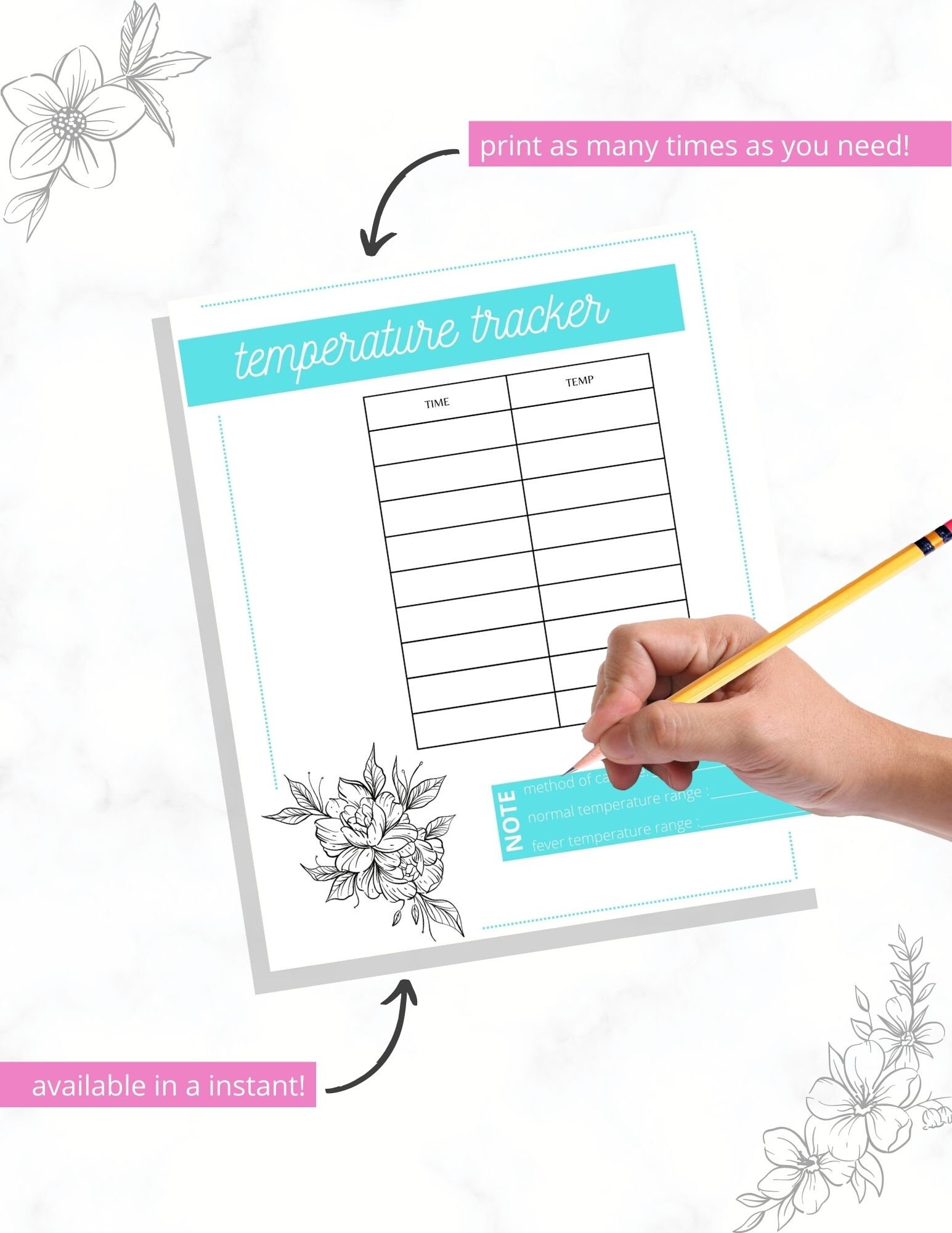 Temperature Tracker, Fever Chart, Sick Baby Symptom Log, Health Tracker ...