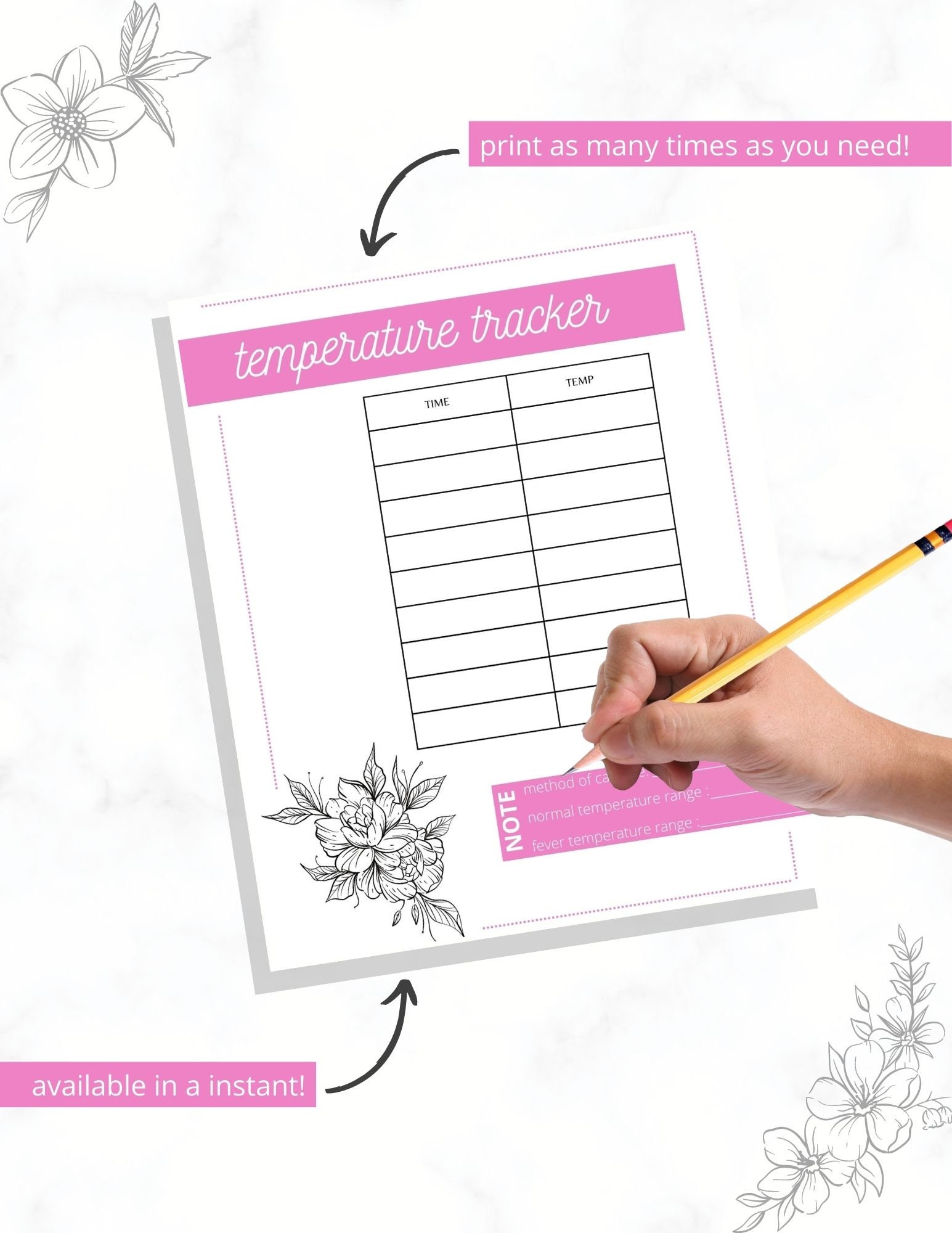 Temperature Tracker, Fever Chart, Sick Baby Symptom Log, Health Tracker ...