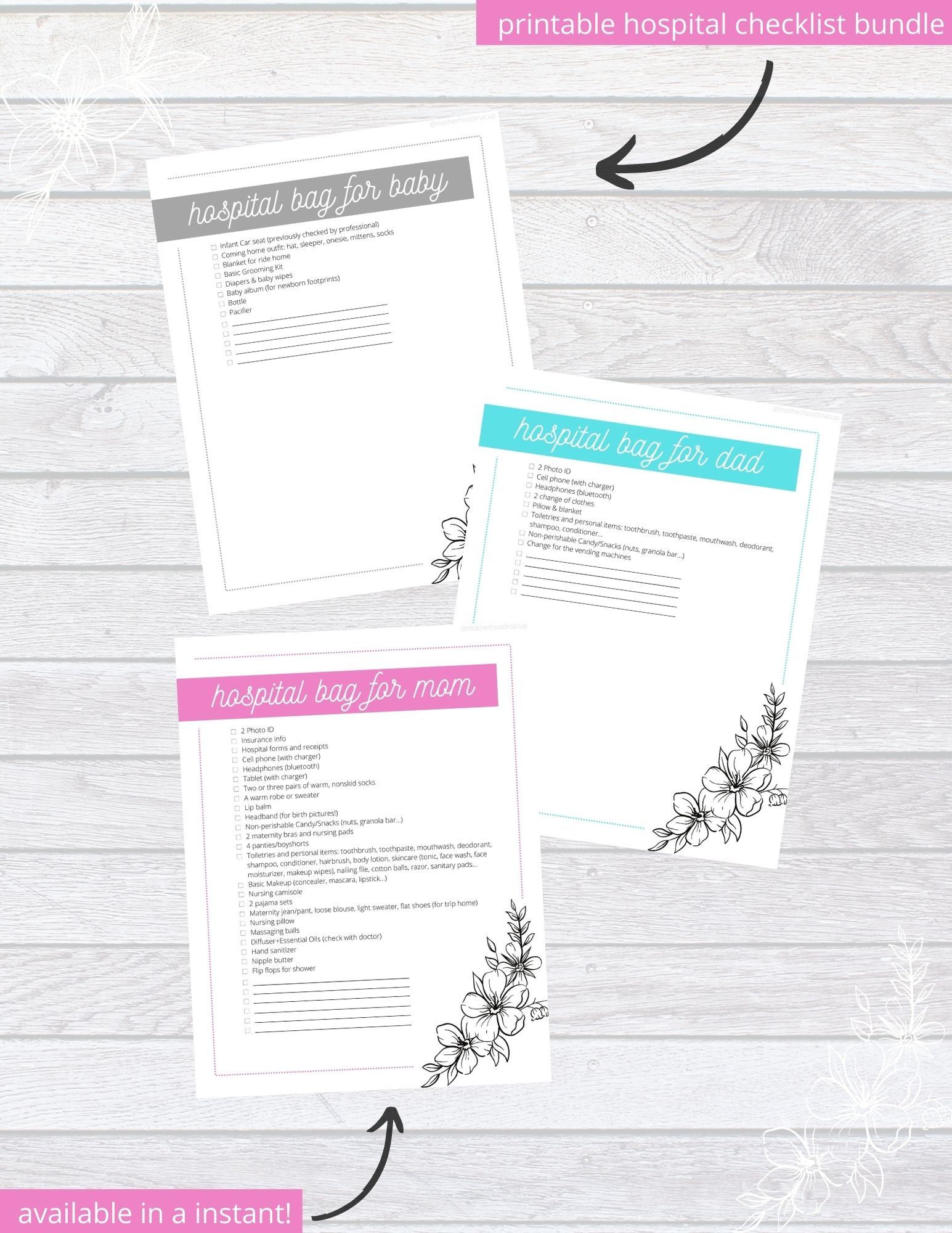 Hospital Bag Checklist for Mom, Dad and Baby, Birth Planner, Packing ...