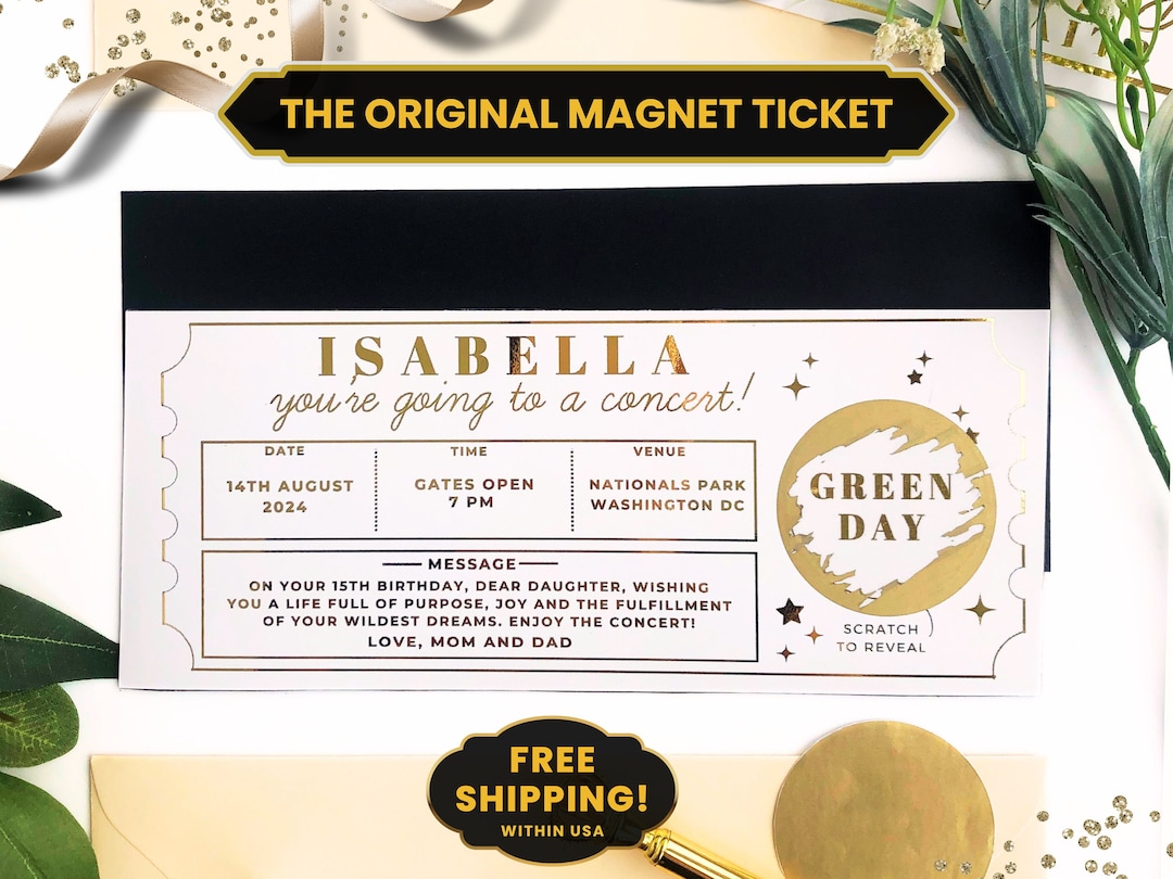 Personalized Gold Foil Concert Ticket With Magnet, Custom Scratch Gift ...