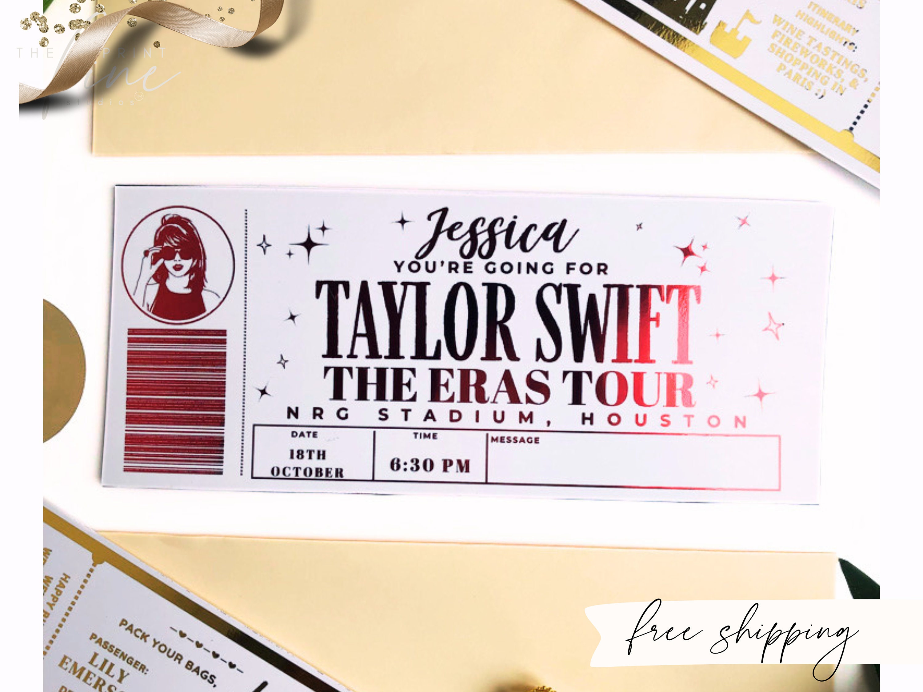 Physical Personalized Gold Foil Concert Ticket With Magnet, Anniversary ...