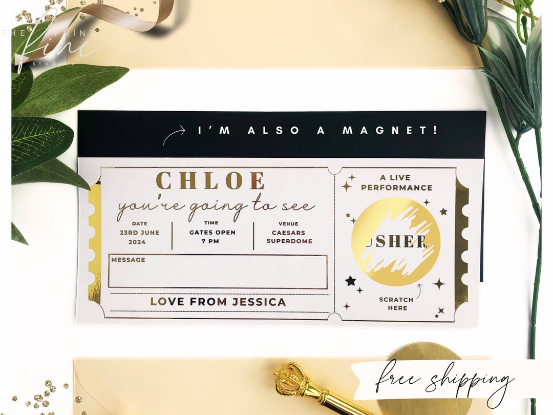 Physical Personalized Gold Foil Concert Ticket With Magnet, Custom ...