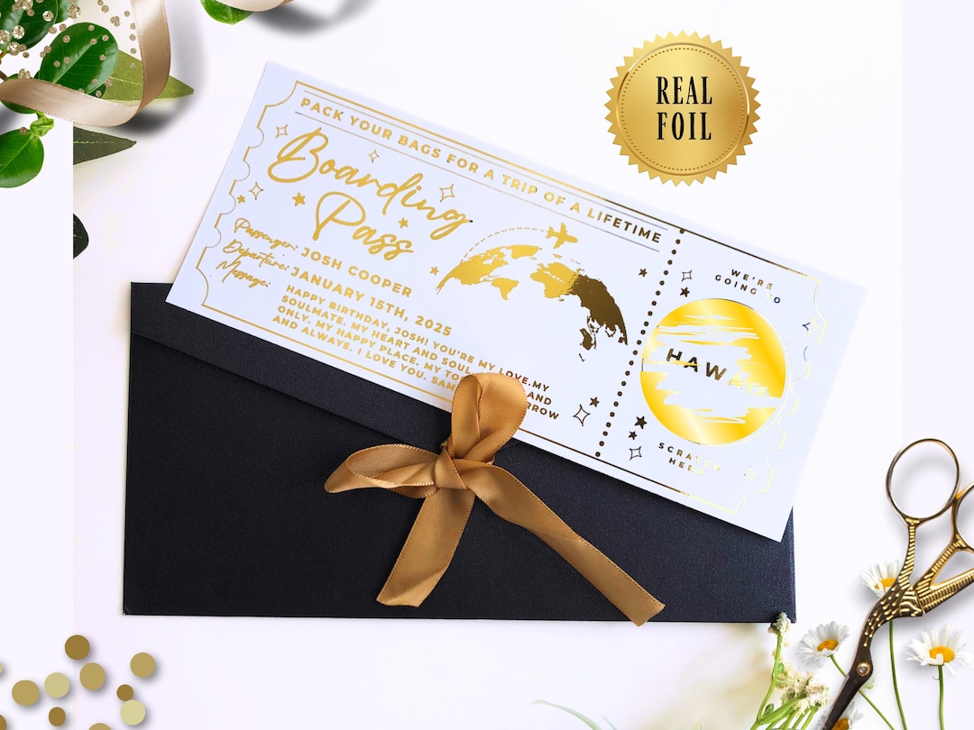 Gold Foil Scratch Holiday Reveal Fake Ticke, Surprise Holiday ...
