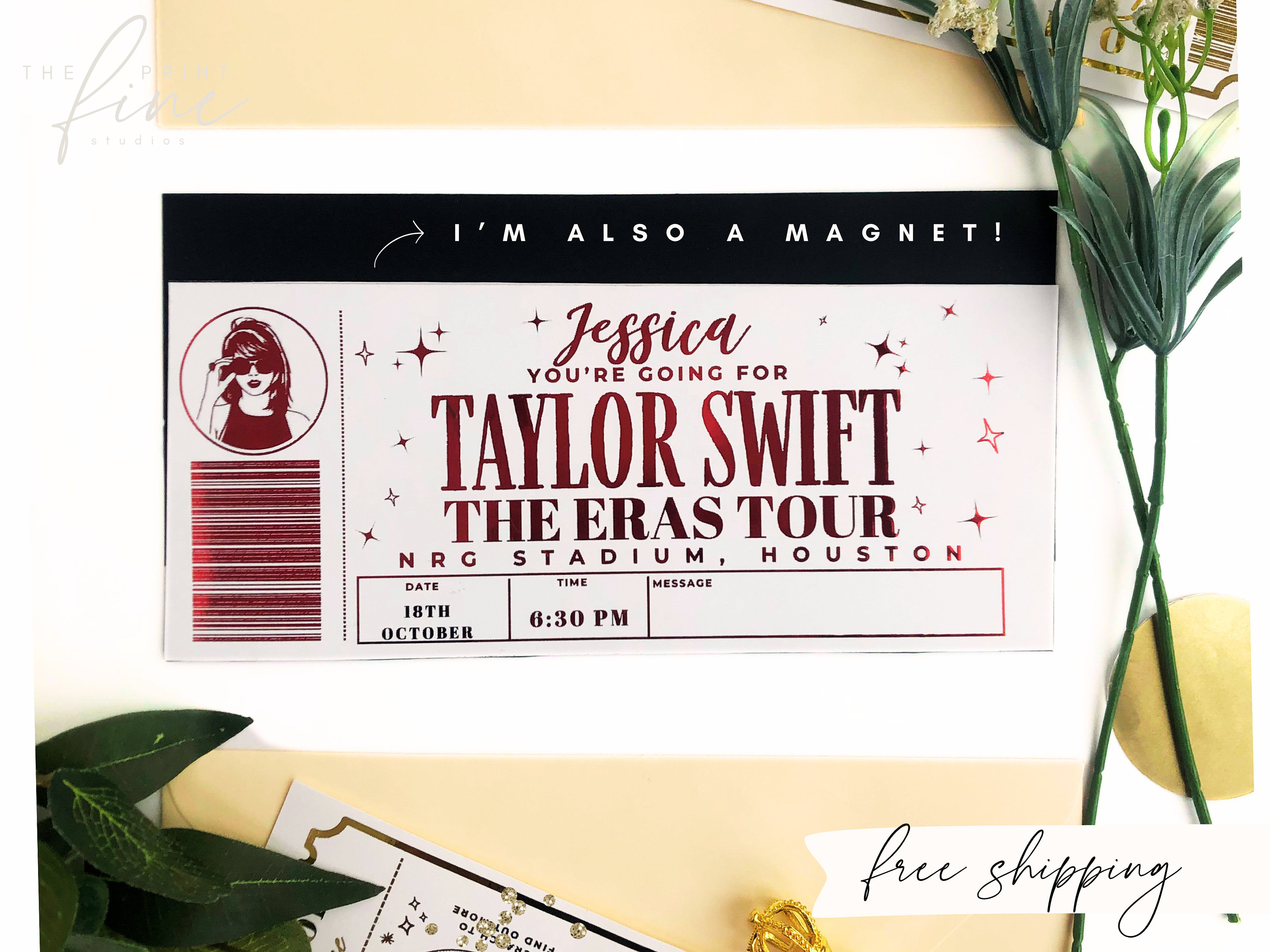 Physical Personalized Gold Foil Concert Ticket With Magnet, Anniversary ...