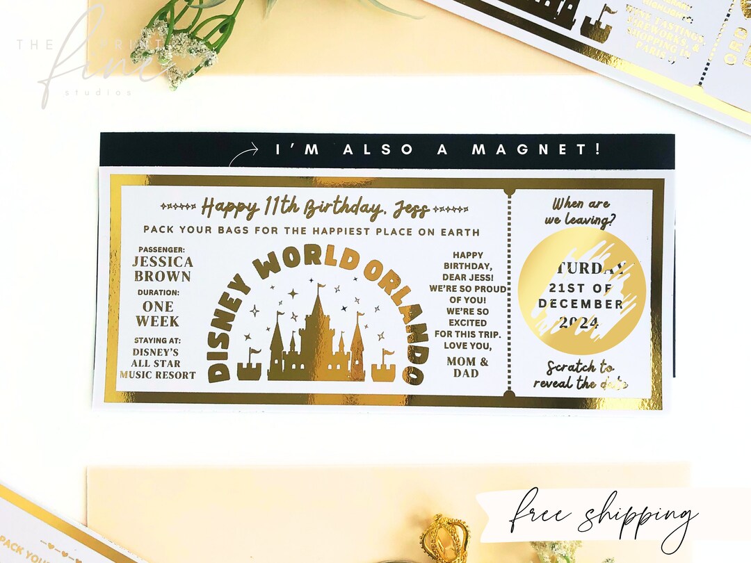 Physical Disney World Foil Boarding Pass With Magnet, Holiday Surprise ...