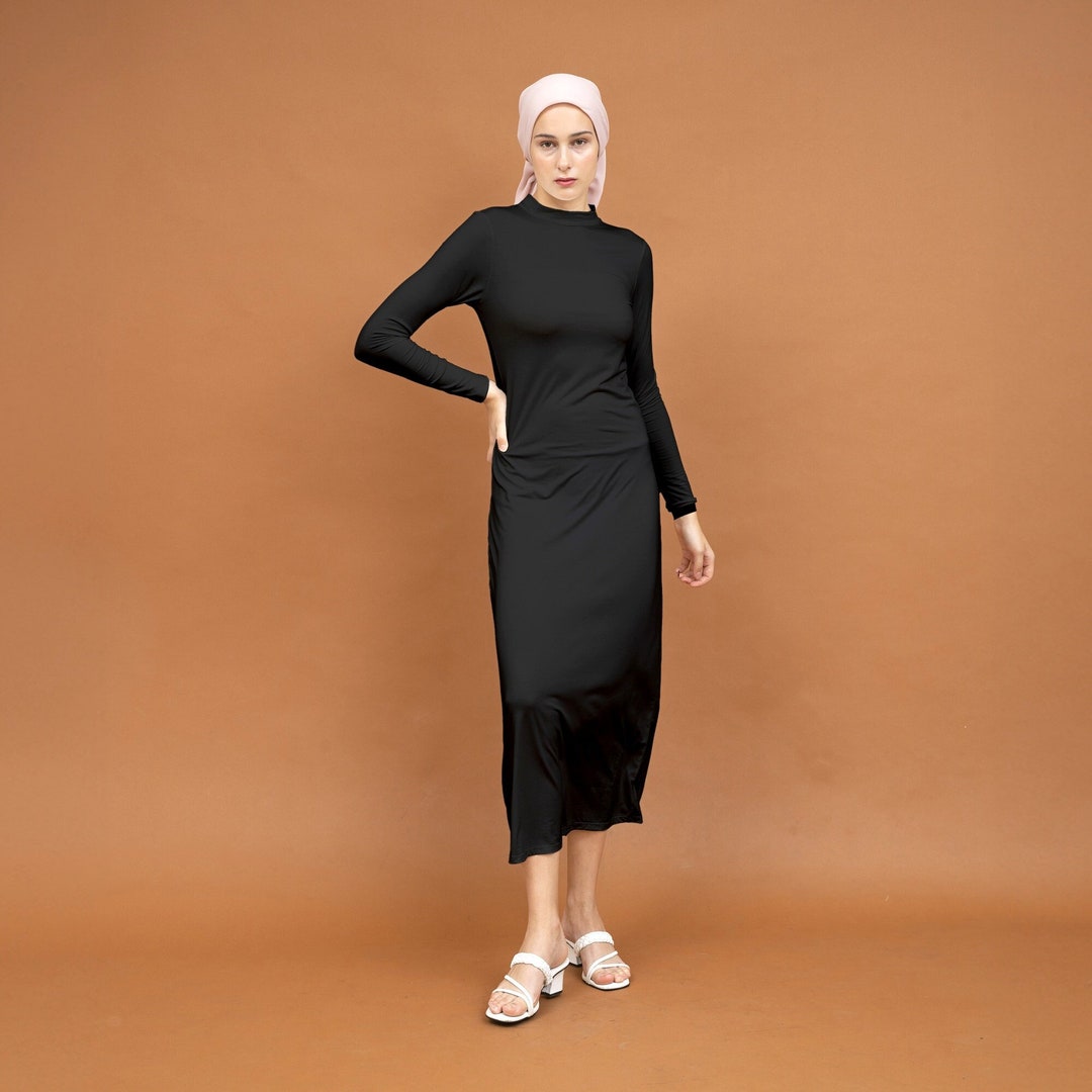 Black Elegant Turtleneck Long Sleeve Hijab Innerdress - Etsy
