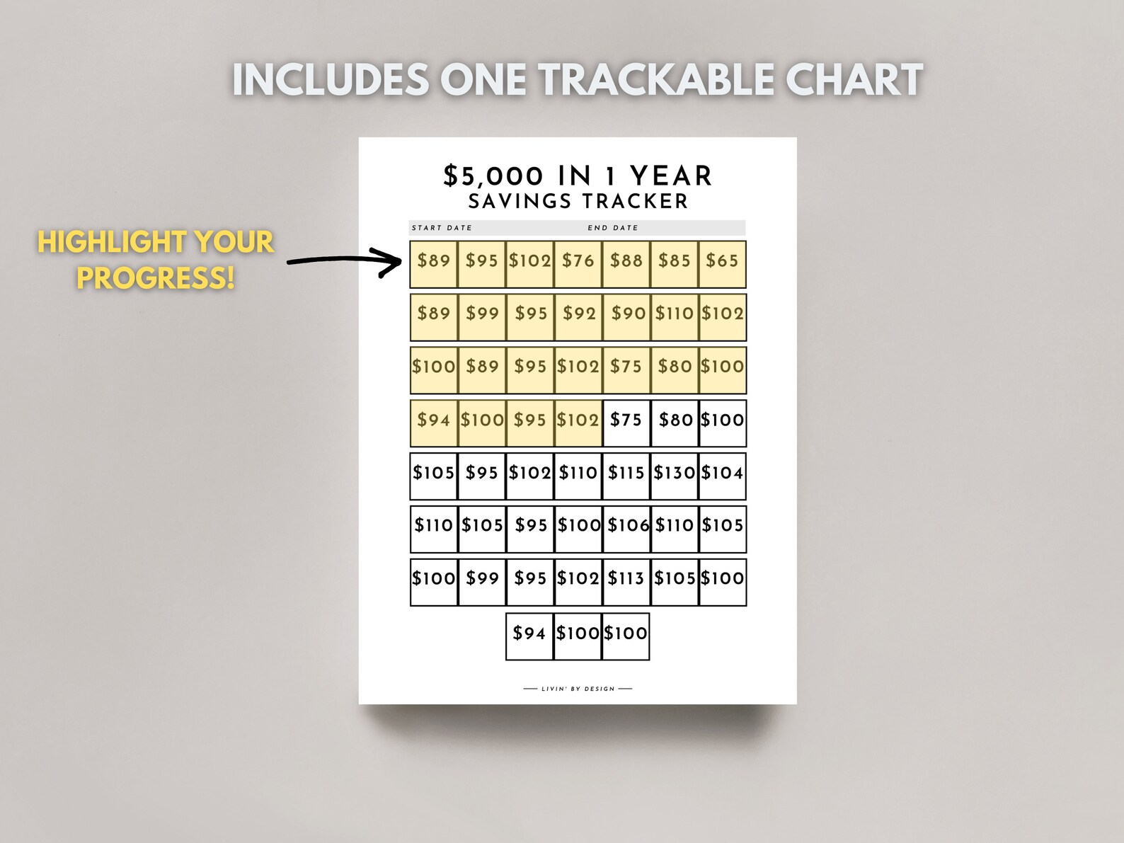 52-week 5,000 Savings Challenge: Printable Tracker Chart and Journal ...