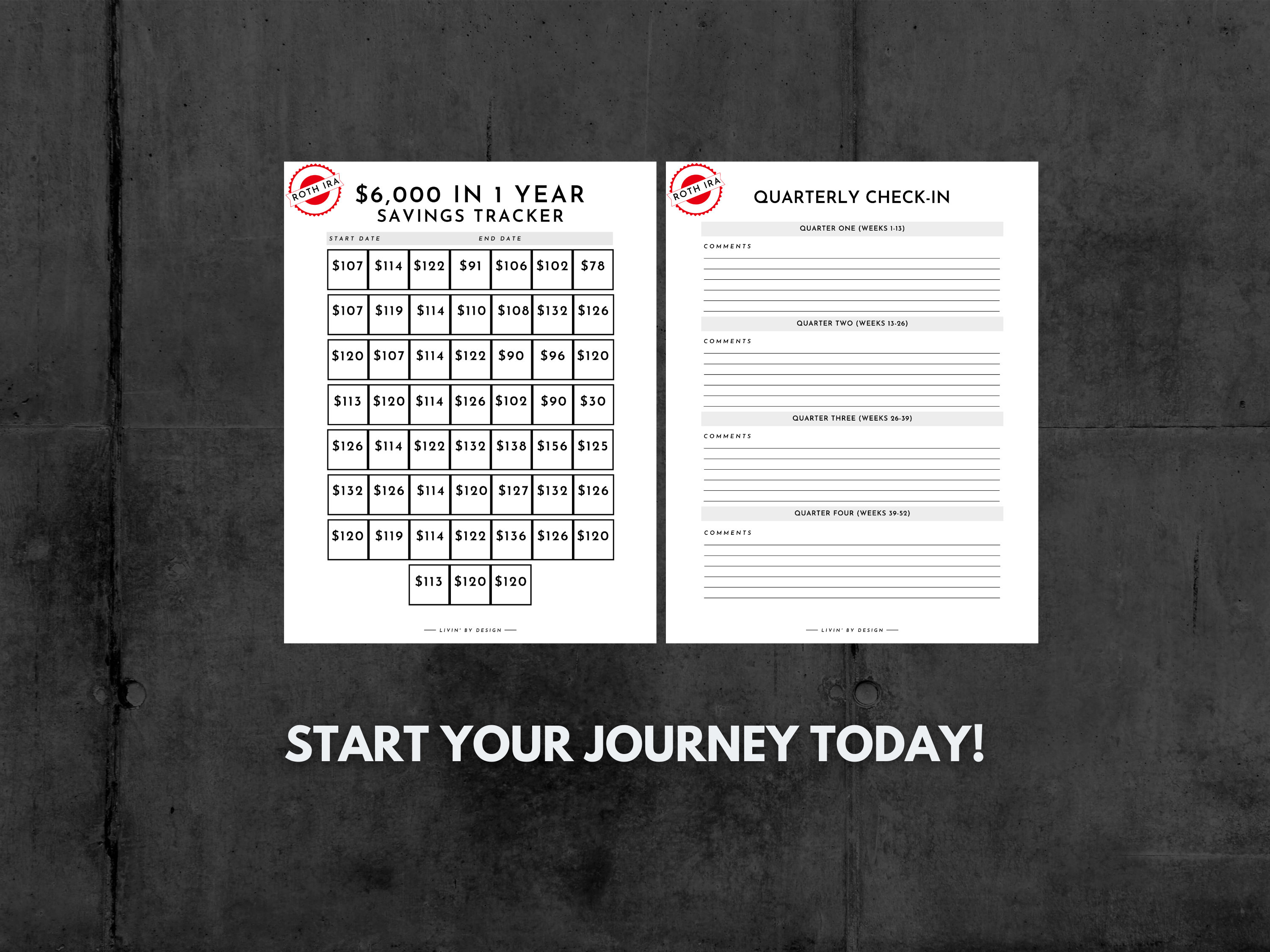 6,000 in 1 Year | 52-week Savings Plan | Roth IRA Savings Journal ...