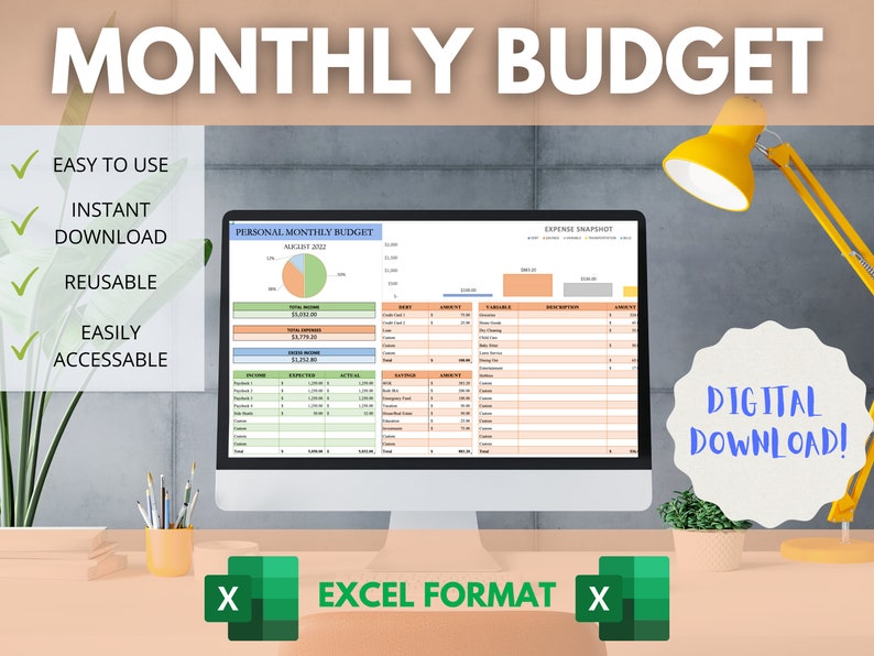 Monthly Budget Tracker: Simple Excel Budget Template for 30-day ...