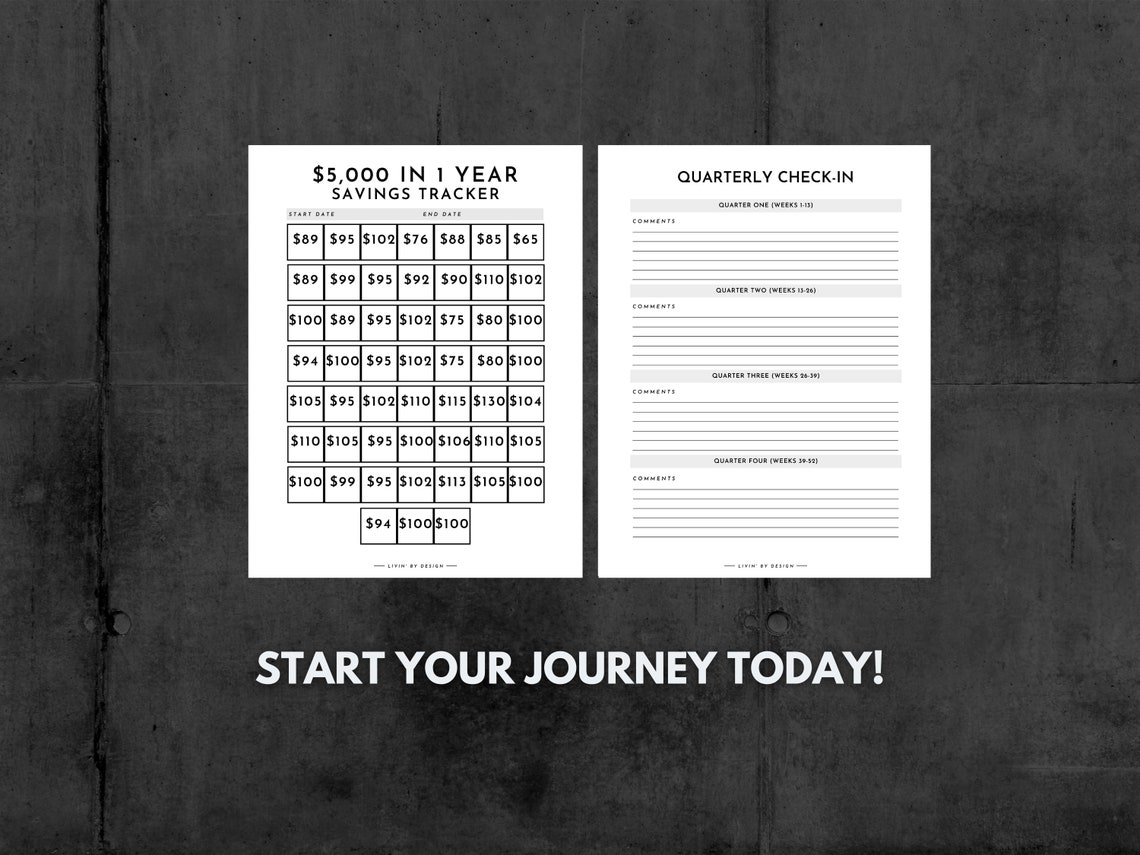 52-week 5,000 Savings Challenge: Printable Tracker Chart and Journal ...