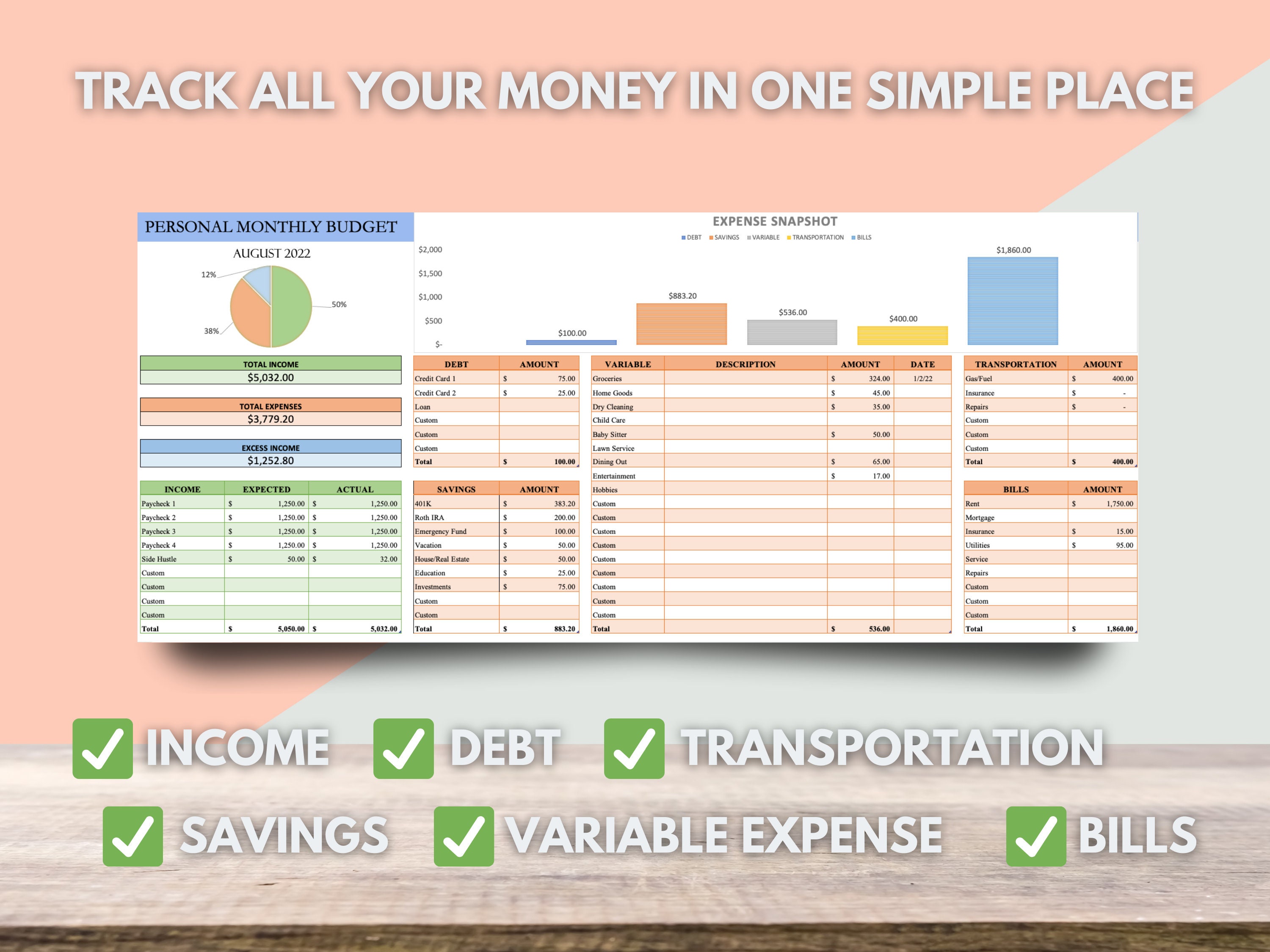 Monthly Budget Tracker: Simple Excel Budget Template for 30-day ...