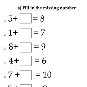 Fill in the Blanks Worksheets | One Digit Addition and Subtraction ...