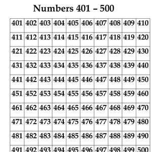 Numbers 401 - 500 Chart | Numbers and Counting | Instant Download - Etsy