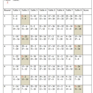 8 Tables Progressive Bridge Tally | 32 Players Bridge Tally | Bridge ...