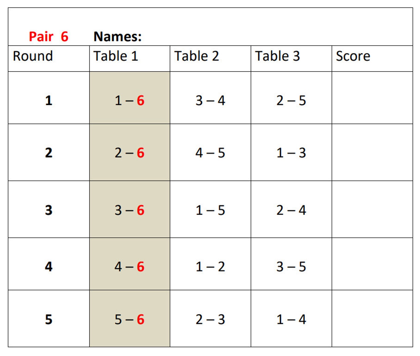 Bridge Scorepad Printable: 6 Pairs, 3 Tables (instant Download) - Etsy