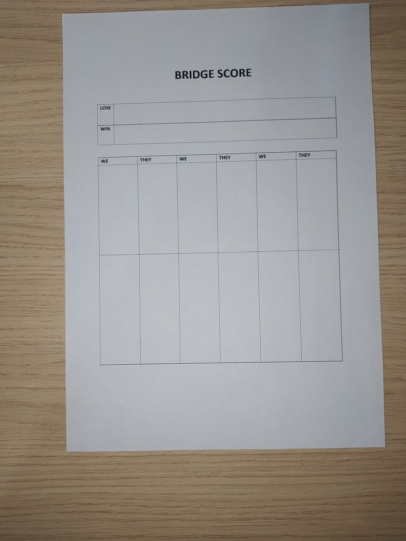 Printable Bridge Score Sheets: Bridge Scorepad (PDF Download) - Etsy